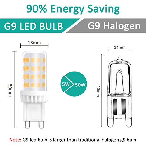 Bombillas G9 LED 5W Neutra 4000K, 450LM, 51 SMD LEDs, G9 40W 50W Halógena Equivalente, AC 230V ...